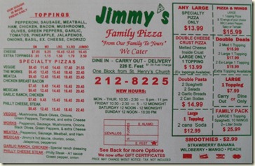 Jimmy's Family Pizza: Our Menu